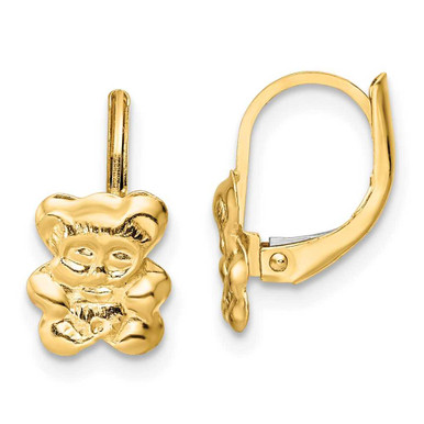 12.75mm 14K Yellow Gold Madi K Polished Teddy Bear Leverback Earrings ...