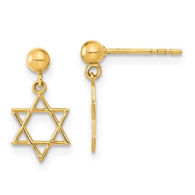 13.75mm 14K Yellow Gold Polished Star of David Post Dangle Earrings at ...
