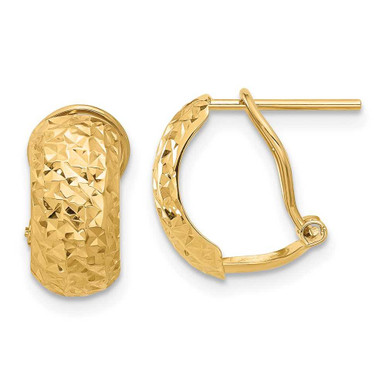 13mm 14K Yellow Gold Polished and Diamond-cut Omega Back Earrings at ...