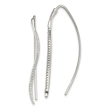 44.5mm Sterling Silver Polished CZ Curved Bar Threader Earrings at ...