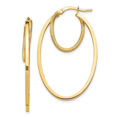 41.15mm 14K Yellow Gold Polished & Textured Double Oval Hoop Earrings ...