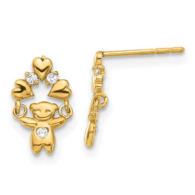11mm 14K Yellow Gold Madi K CZ Teddy Bear Post Dangle Earrings at ...