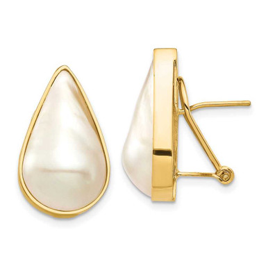 20mm 14K Yellow Gold 12x20 White Pear Saltwater Cultured Mabe Pearl ...