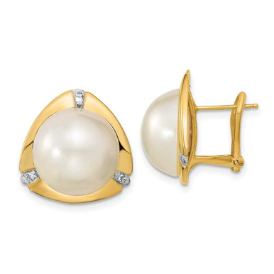 12-13mm 14K Yellow Gold 12-13mm White Cultured Saltwater Mabe Pearl ...