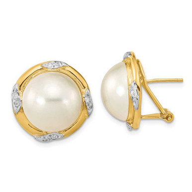 17.65mm 14K Yellow Gold 13-14mm White Cultured Saltwater Mabe Pearl ...