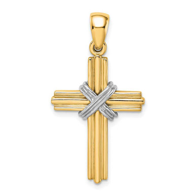 14K Yellow Gold w/Rhodium Passion Cross Pendant at BillyTheTree Jewelry