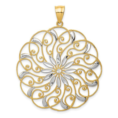 14K Yellow Gold and White Rhodium Meridian Swirl Pendant at ...