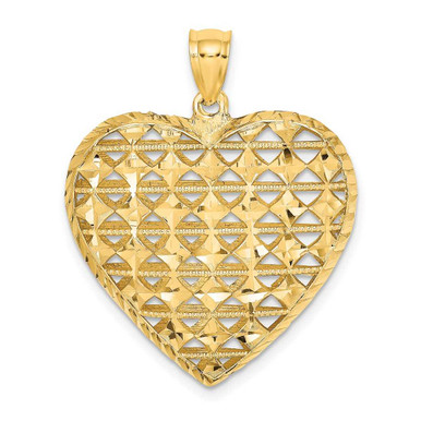 14K Yellow Gold 3-D Cut-out Diamond-cut Puffed Heart Pendant at ...