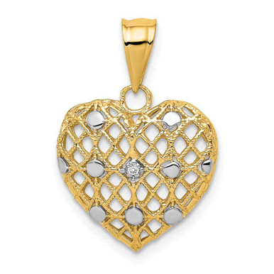 14K Yellow Gold and White Rhodium 1/2pt Diamond Heart Pendant at ...