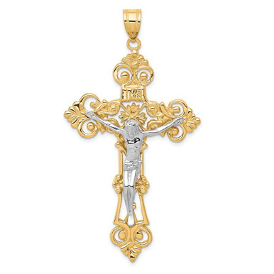 10k Two-tone Gold INRI Fleur De Lis Crucifix Pendant at BillyTheTree ...
