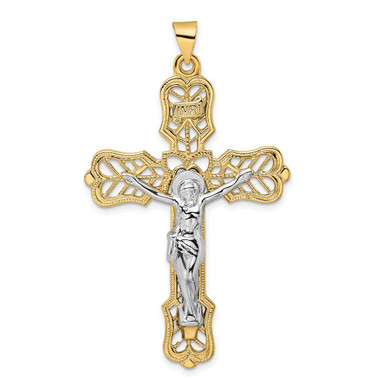 14k Two-tone Gold Solid INRI Filigree Crucifix Pendant at BillyTheTree ...