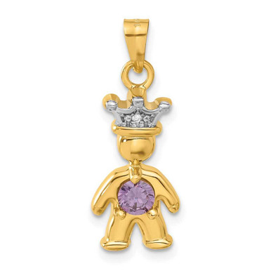 14k Yellow Gold Diamond and Synthetic February Birthstone Boy Pendant ...