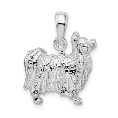Sterling Silver Textured 3D Papillon Dog Pendant at BillyTheTree Jewelry