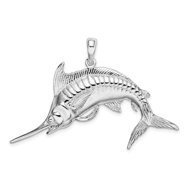 Sterling Silver Polished and Satin Blue Marlin Pendant at BillyTheTree ...