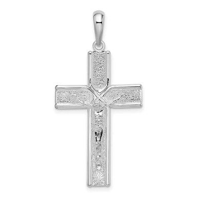Sterling Silver Polished and Satin Crucifix Cross Pendant at ...