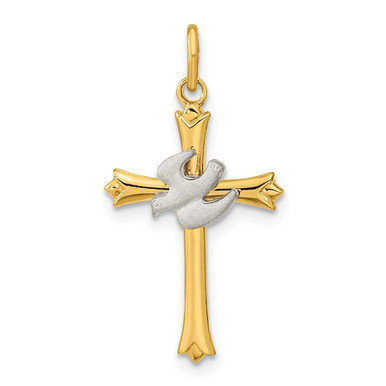 Sterling Silver Gold-plated Polished and Satin Cross and Dove Pendant ...