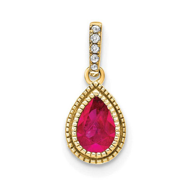 14K Yellow Gold Pear Ruby and Diamond Pendant at BillyTheTree Jewelry