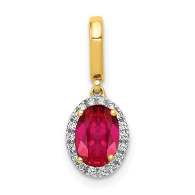 14K Yellow Gold Diamond and .99 Ruby Halo Pendant at BillyTheTree Jewelry