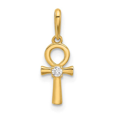 14K Yellow Gold Polished CZ Ankh Cross Pendant at BillyTheTree Jewelry