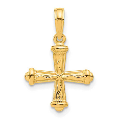 14K Yellow Gold Polished and Texture Cross Pendant at BillyTheTree Jewelry