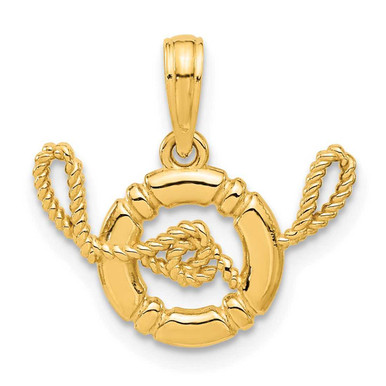14K Yellow Gold Polished Life Preserver with Rope Pendant at ...