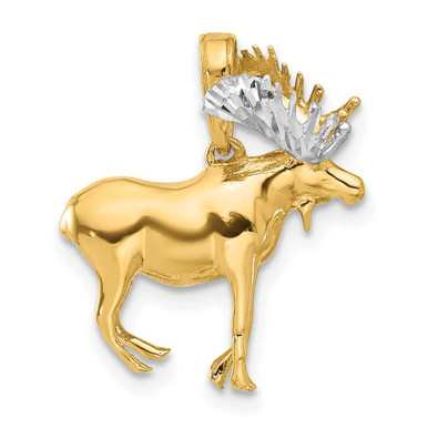 14K Yellow Gold and White Rhodium Diamond-cut 3D Moose Pendant at ...