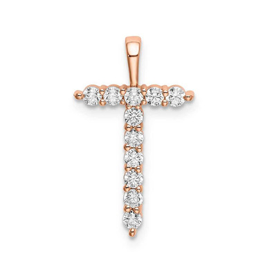 14k Rose Gold Large Initial T Diamond Pendant at BillyTheTree Jewelry