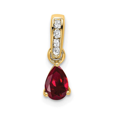 14K Yellow Gold Pear Created Ruby and Diamond Pendant at BillyTheTree ...