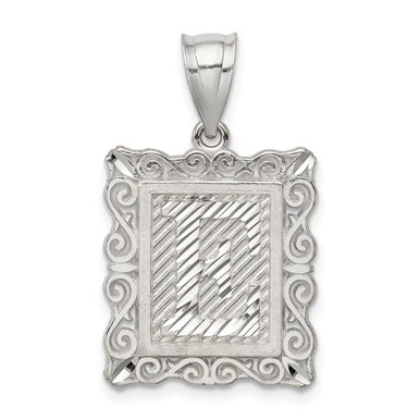 Sterling Silver Square Diamond-cut Letter E Initial Pendant at ...