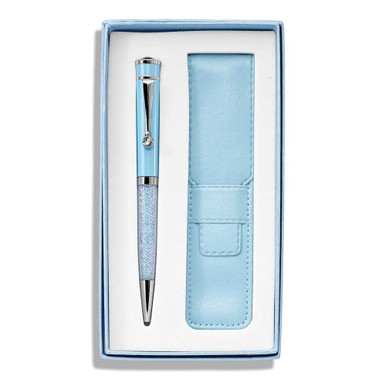 Luxury Giftware Light Blue Crystal Filled Ballpoint Pen with Matching ...