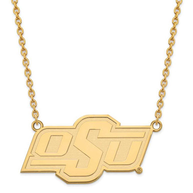 18" 14K Yellow Gold Oklahoma State University Large Pendant w/ Necklace ...