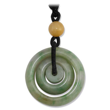 Green Jadeite Jade Nesting Circle Pendant w/ Yellow Jadeite Jade Bead ...