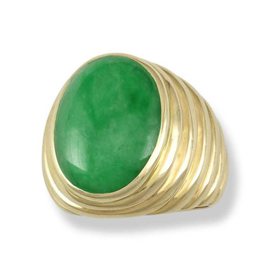 14k Yellow Gold Green Jadeite Jade Ring w/ Ribbed Shank by Mason-Kay at ...