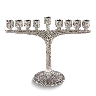 Silver-tone Bamboo Design Crystal Accented Menorah (Gifts) at ...