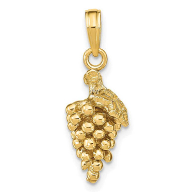 14K Yellow Gold 3-D Grapes w/ Stem and Leaf Pendant at BillyTheTree Jewelry