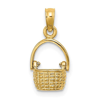 14K Yellow Gold 3-D Moveable Handle Basket Pendant at BillyTheTree Jewelry