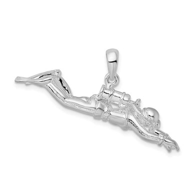 De-Ani Sterling Silver Rhodium-Plated Polished 3D Female Scuba Diver ...