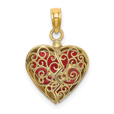 10K Yellow Gold 3-D Reversible Heart Opens Pendant at BillyTheTree Jewelry