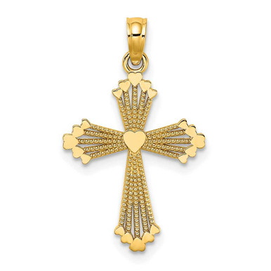10K Yellow Gold Cut-Out Stripes Cross w/ Heart Pendant at BillyTheTree ...