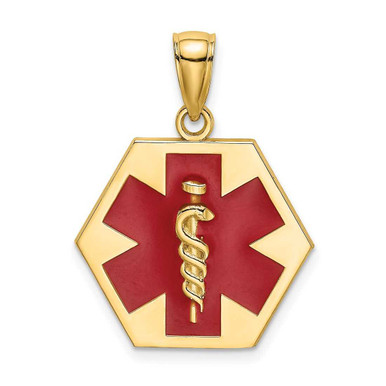 14K Yellow Gold Enameled Textured Back Caduceus Medical Symbol Disc ...