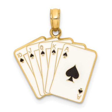14K Yellow Gold Enamel Playing Cards Royal Flush Pendant at ...