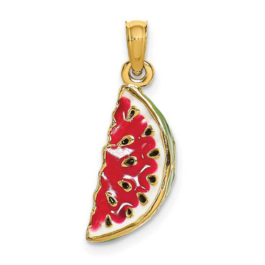 14K Yellow Gold w/ Enamel 3-D Watermelon Pendant at BillyTheTree Jewelry