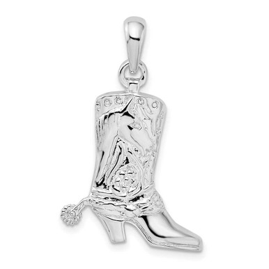 De-Ani Sterling Silver Rhodium-Plated Polished 3D Cowboy Boot with Spur ...