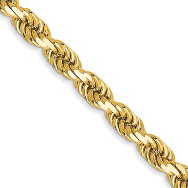 14K Yellow Gold 16 inch 3.5mm Diamond-cut Rope with Lobster Clasp Chain ...