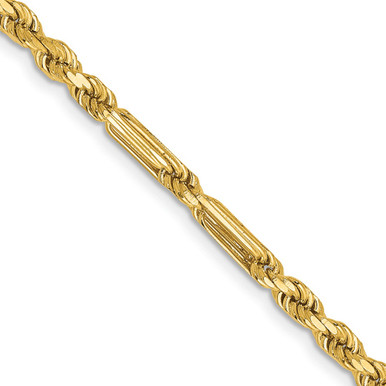 14K Yellow Gold 20 inch 3mm Diamond-cut Milano Rope with Lobster Clasp ...