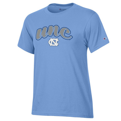 Ladies' UNC Metallic Letters T (CB) - Johnny T-shirt: The Carolina Store