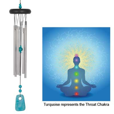 Woodstock Chimes Chakra Turquoise, Decorative Wind Chime, Silver Wind Chime