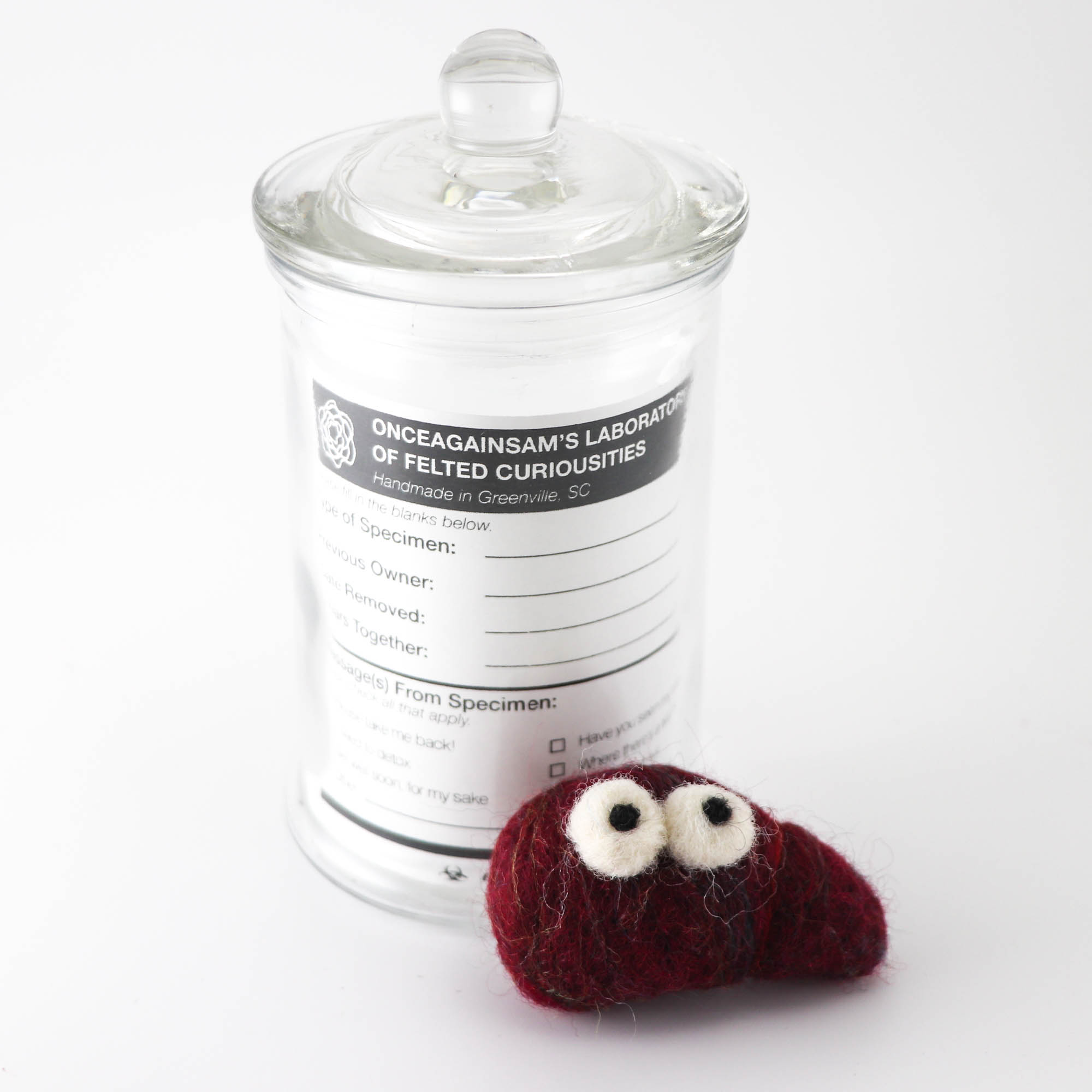 Felted Liver in Specimen Jar (Quirky Get Well Gift) - Once Again Sam
