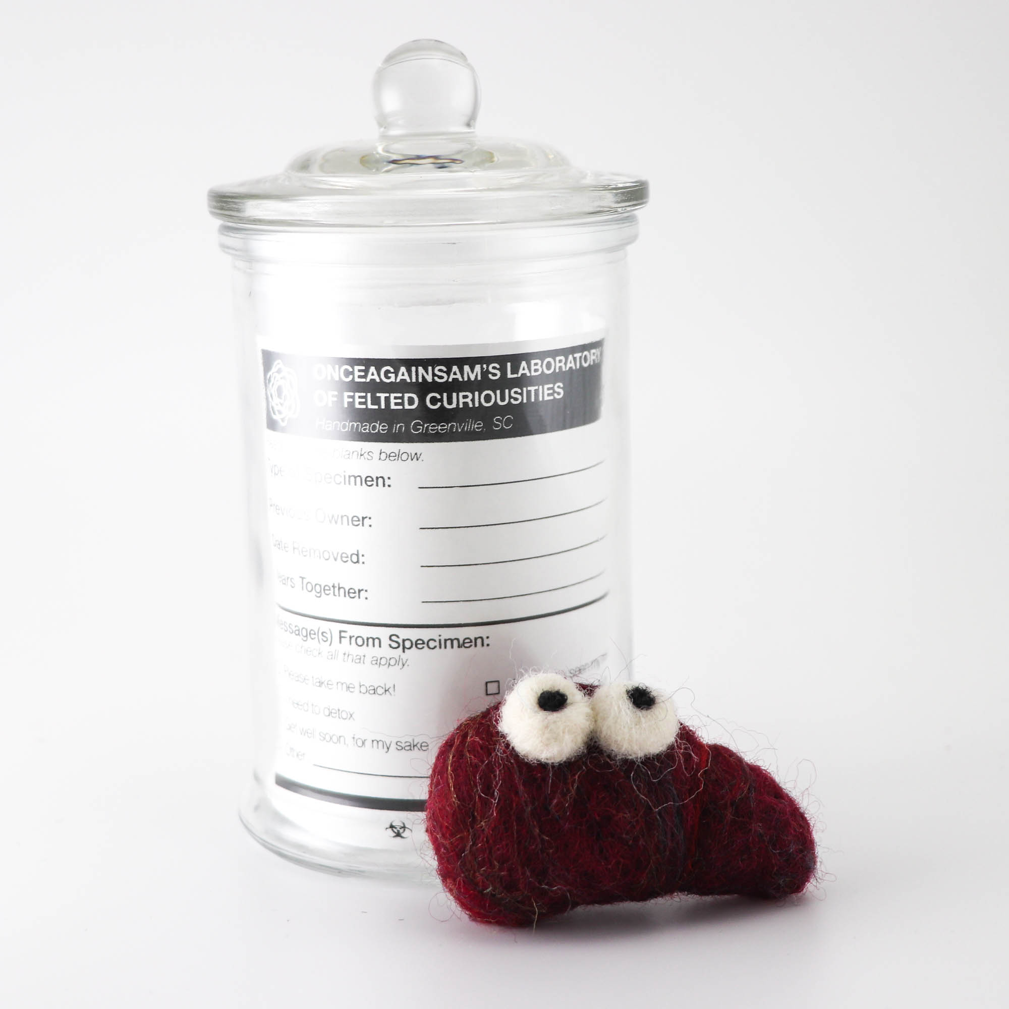Felted Liver in Specimen Jar (Quirky Get Well Gift) - Once Again Sam