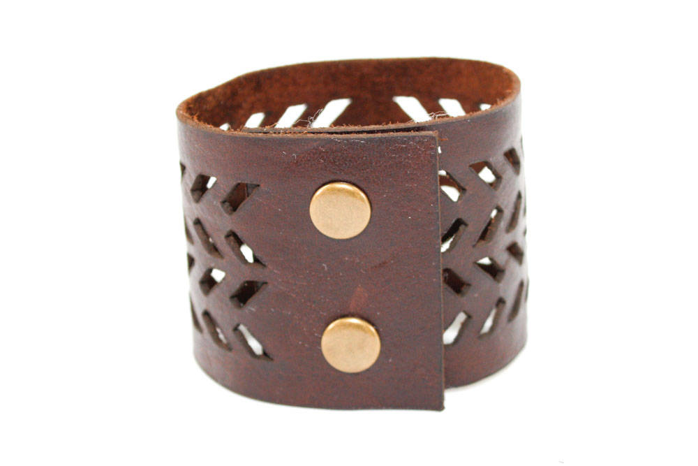 Wide Leather Cuff - Geometric Arrow Pattern - Once Again Sam